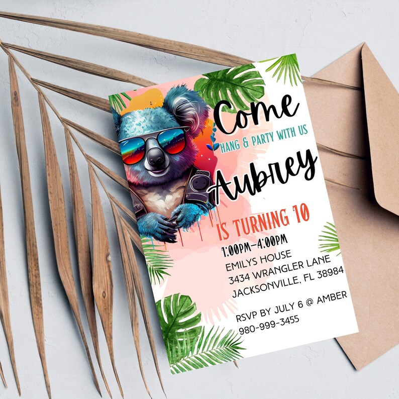 Koala Birthday Party Invitation, Koala Invite Template, Koala Birthday ...