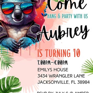 Koala Birthday Party Invitation, Koala Invite Template, Koala Birthday ...