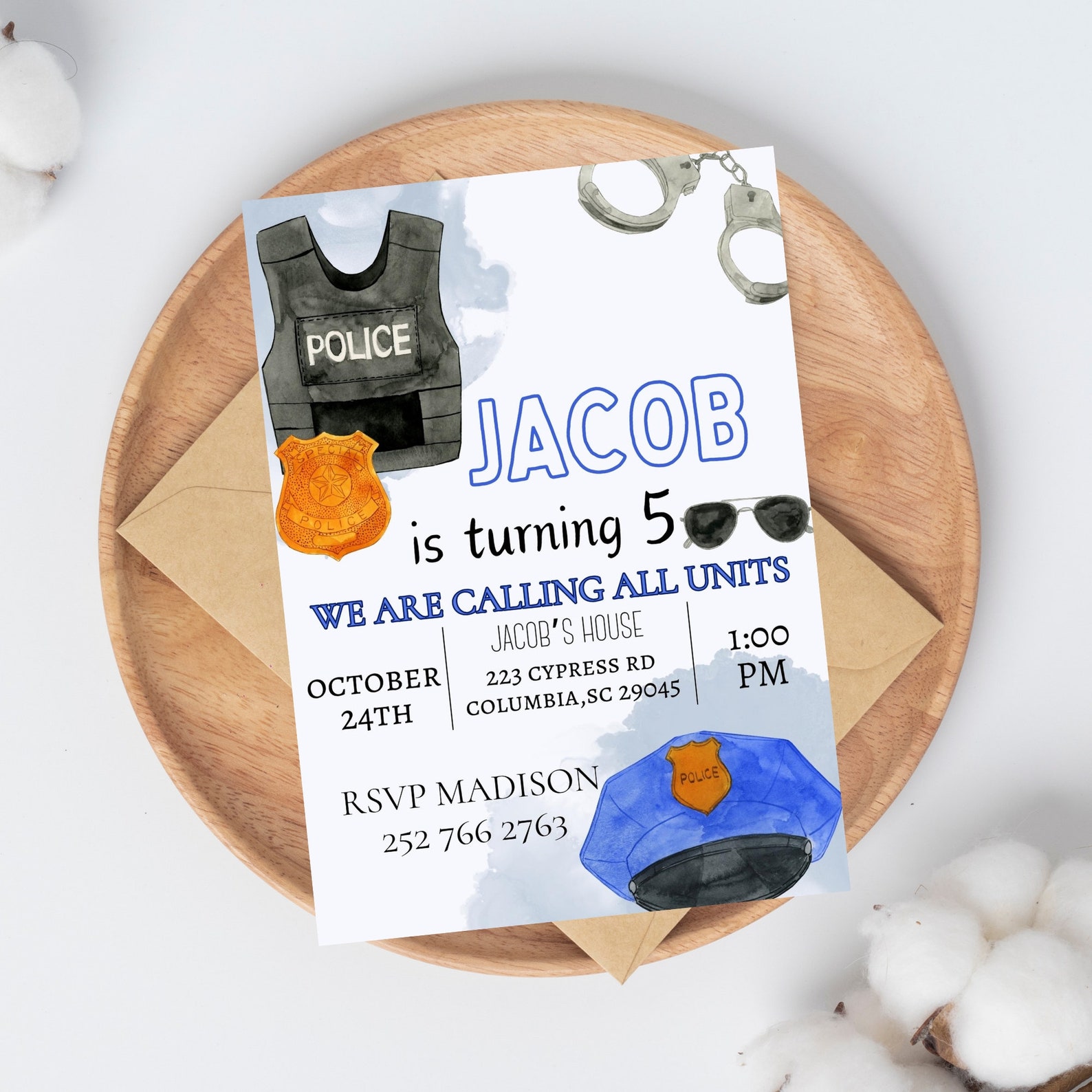 Editable Police Birthday Invitation, Police Birthday Invitation ...