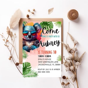 Koala Birthday Party Invitation, Koala Invite Template, Koala Birthday ...