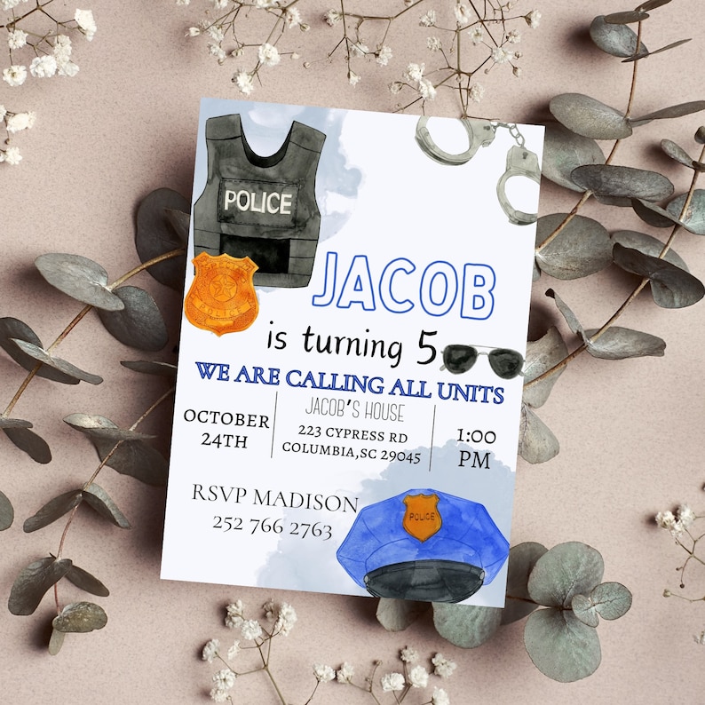 Editable Police Birthday Invitation, Police Birthday Invitation ...
