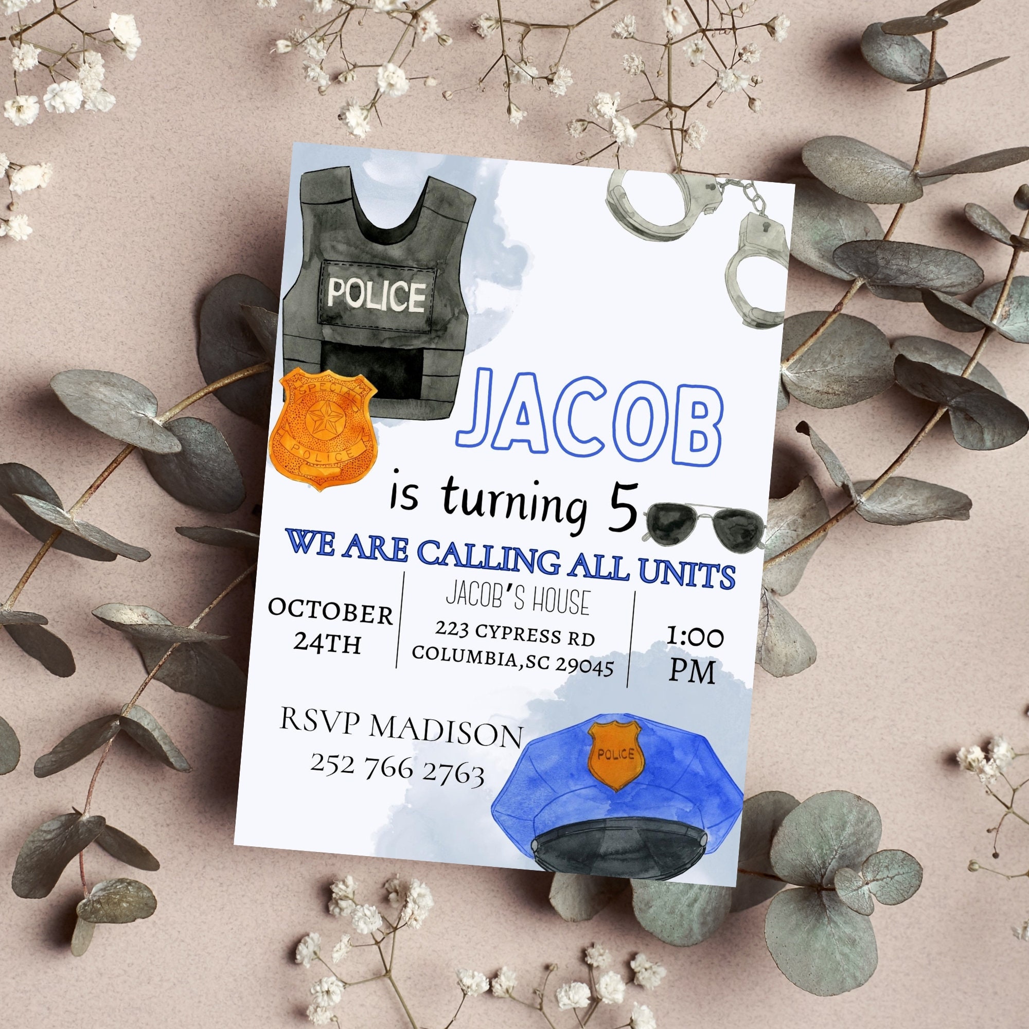 Editable Police Birthday Invitation, Police Birthday Invitation ...