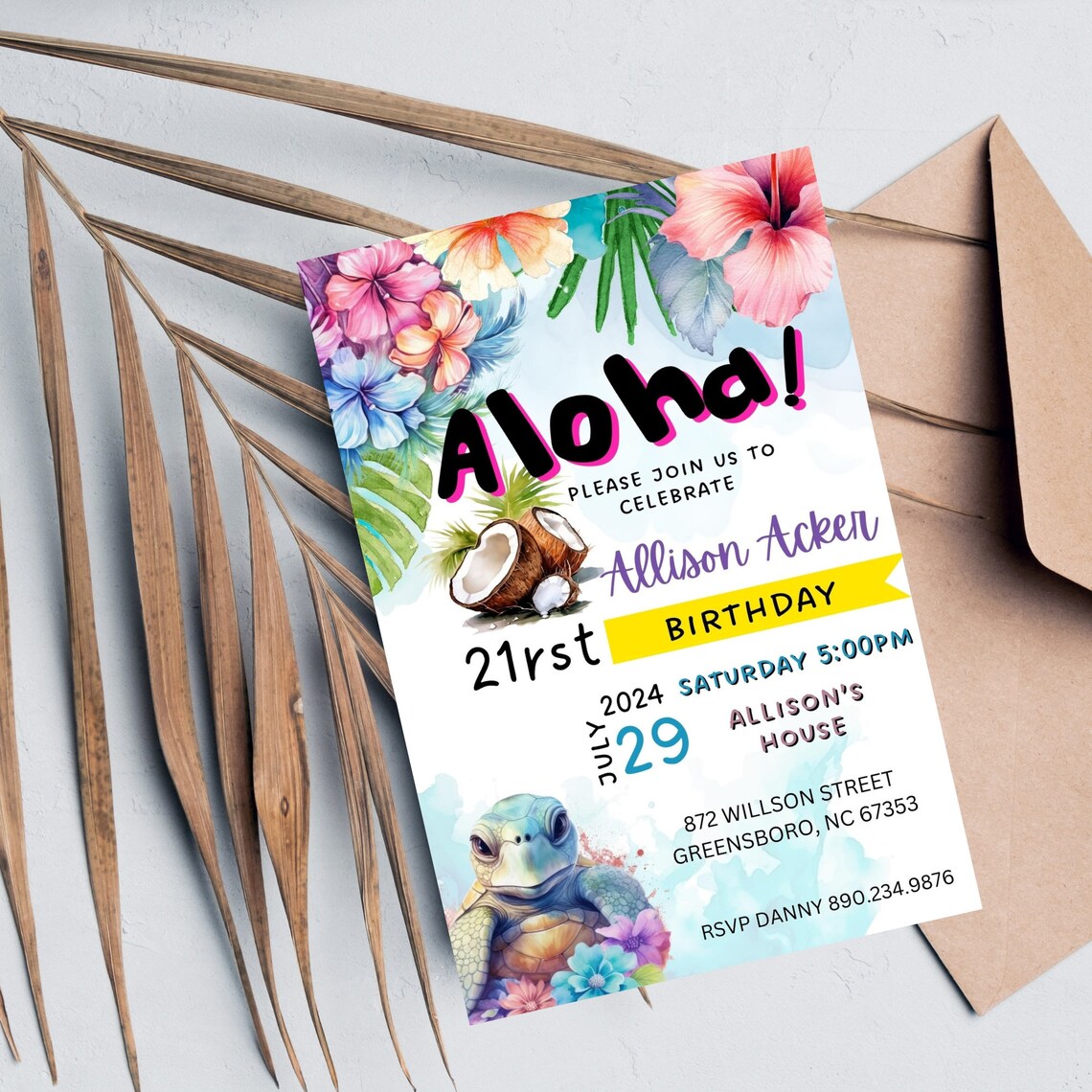 Tropical Birthday Party Invitation, Hawaiian Party Invite, Luau ...