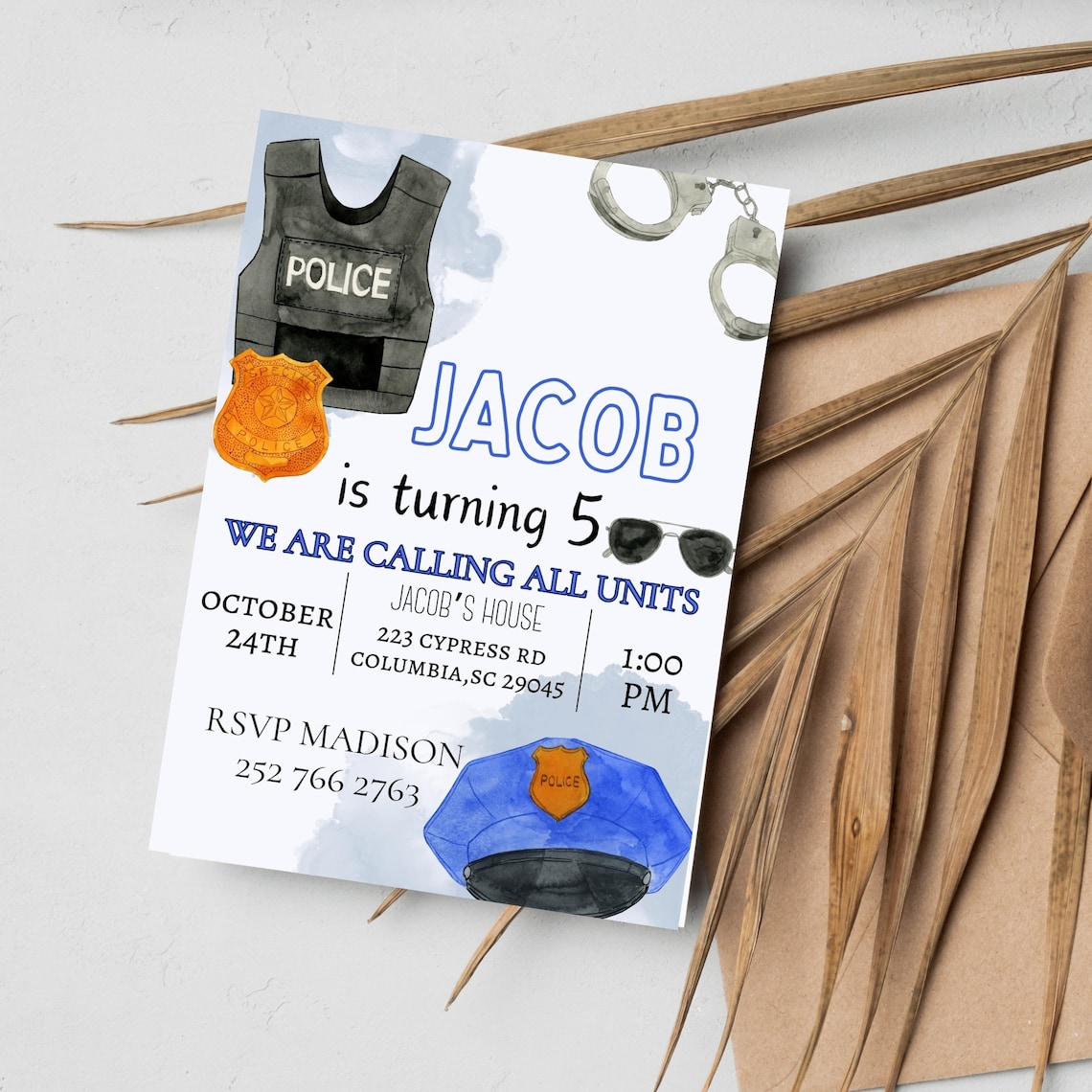 Editable Police Birthday Invitation, Police Birthday Invitation ...