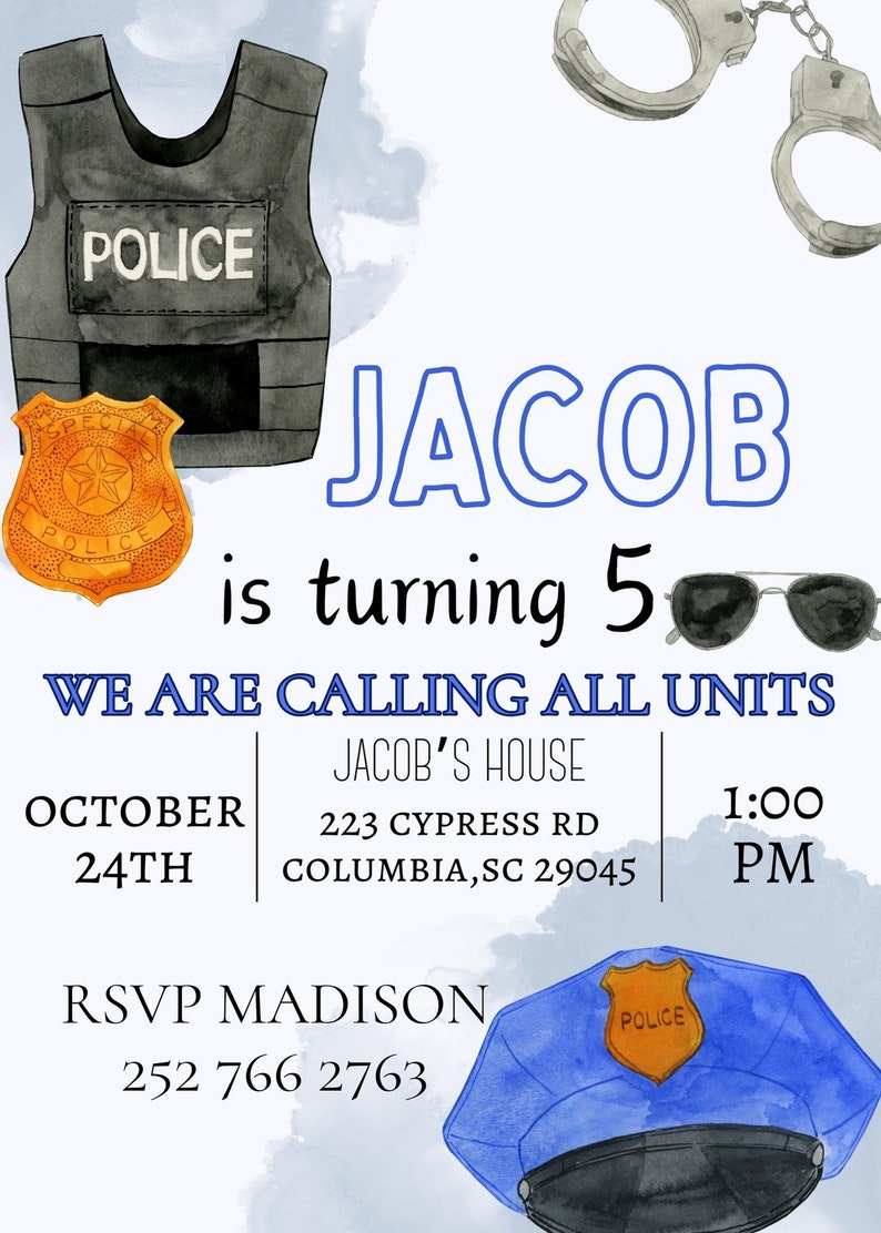 Editable Police Birthday Invitation, Police Birthday Invitation ...