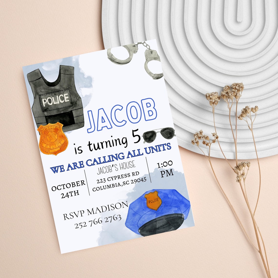 Editable Police Birthday Invitation, Police Birthday Invitation ...