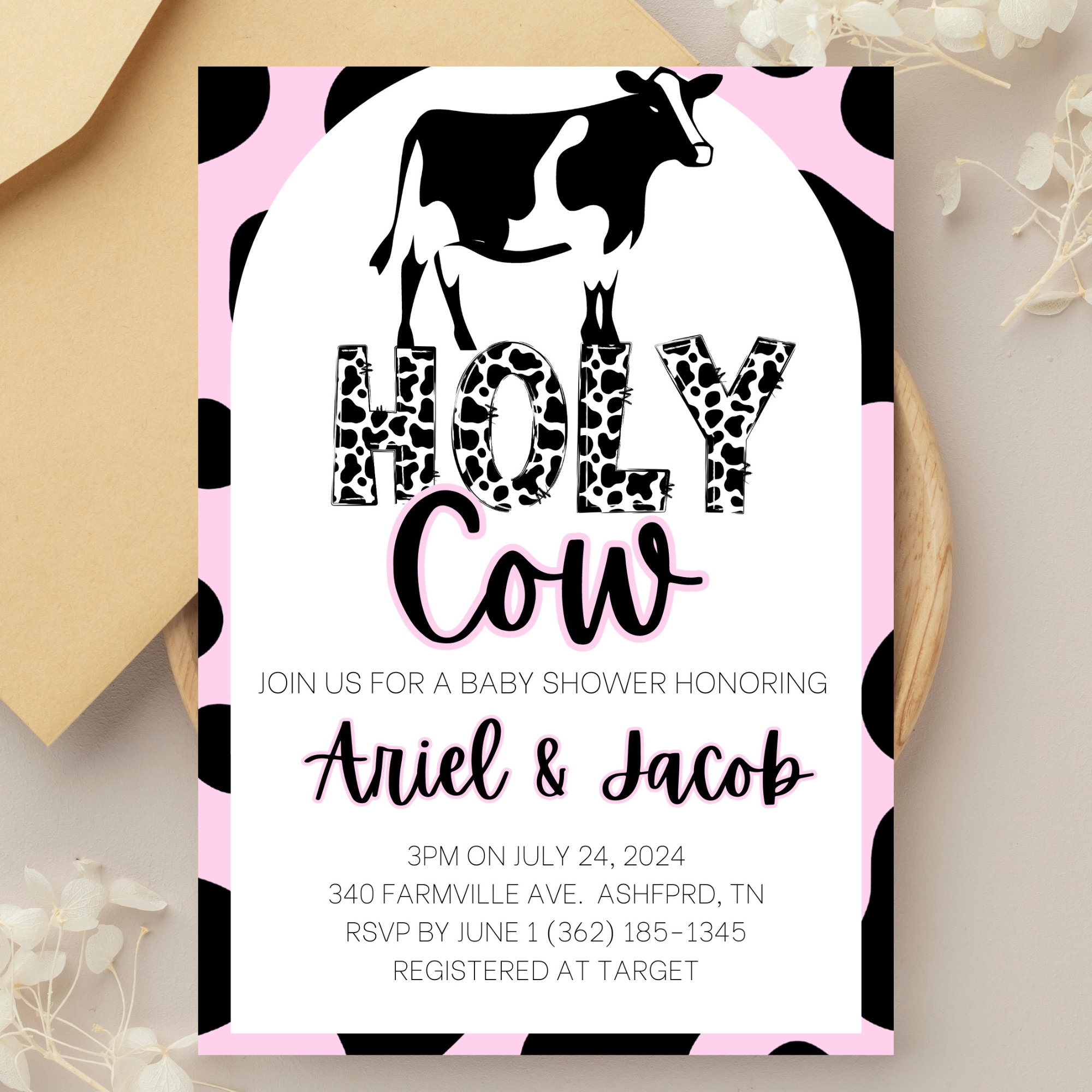 Pink Cow Baby Shower, Cow Baby Shower Invite, Cow Theme Baby Shower ...