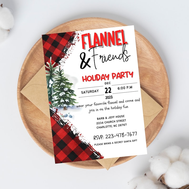 Family Flannel Party Invitation, Holiday Party Invite, Thanksgiving ...