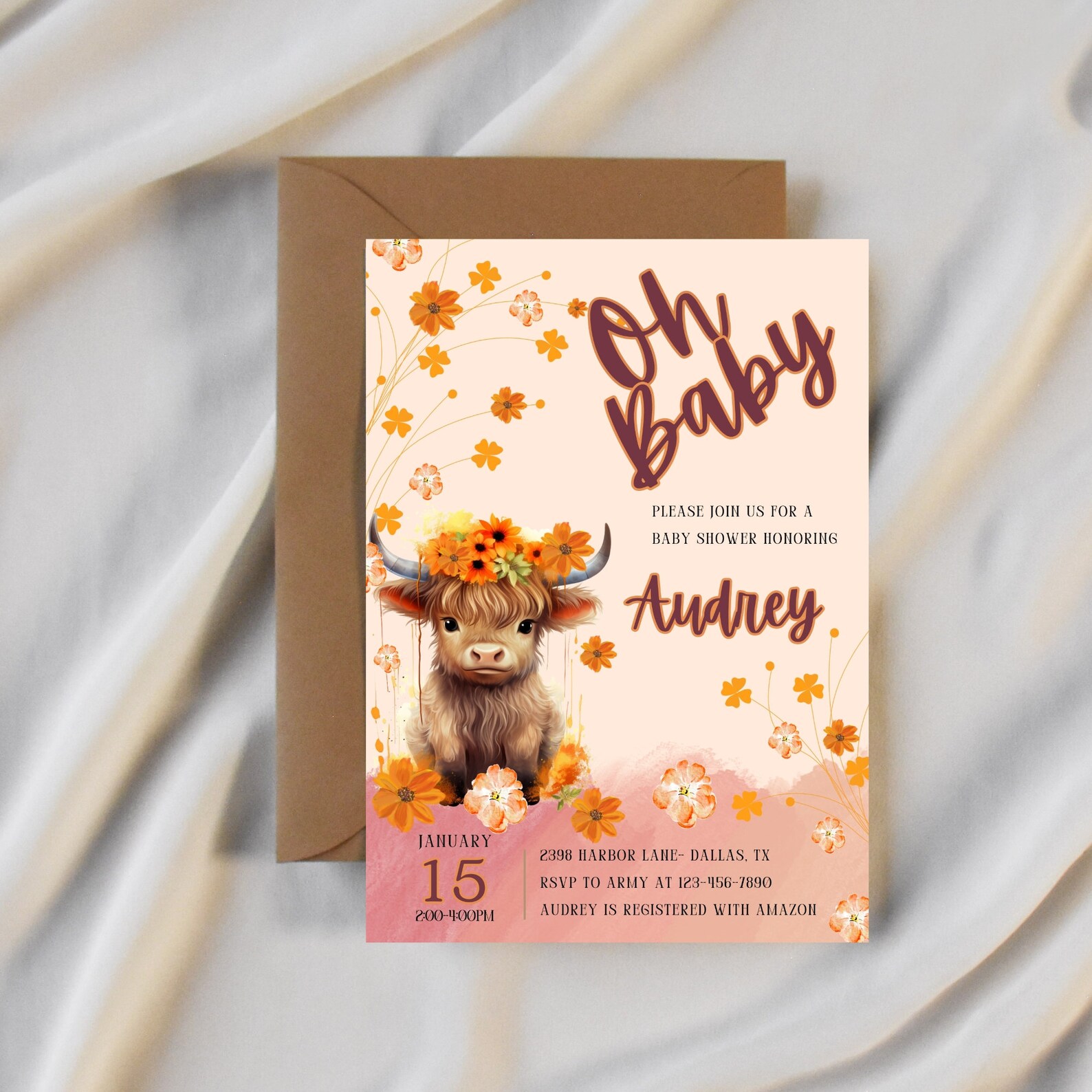 Highland Cow Baby Shower Invitation, Farm Animal Printable Invitation ...