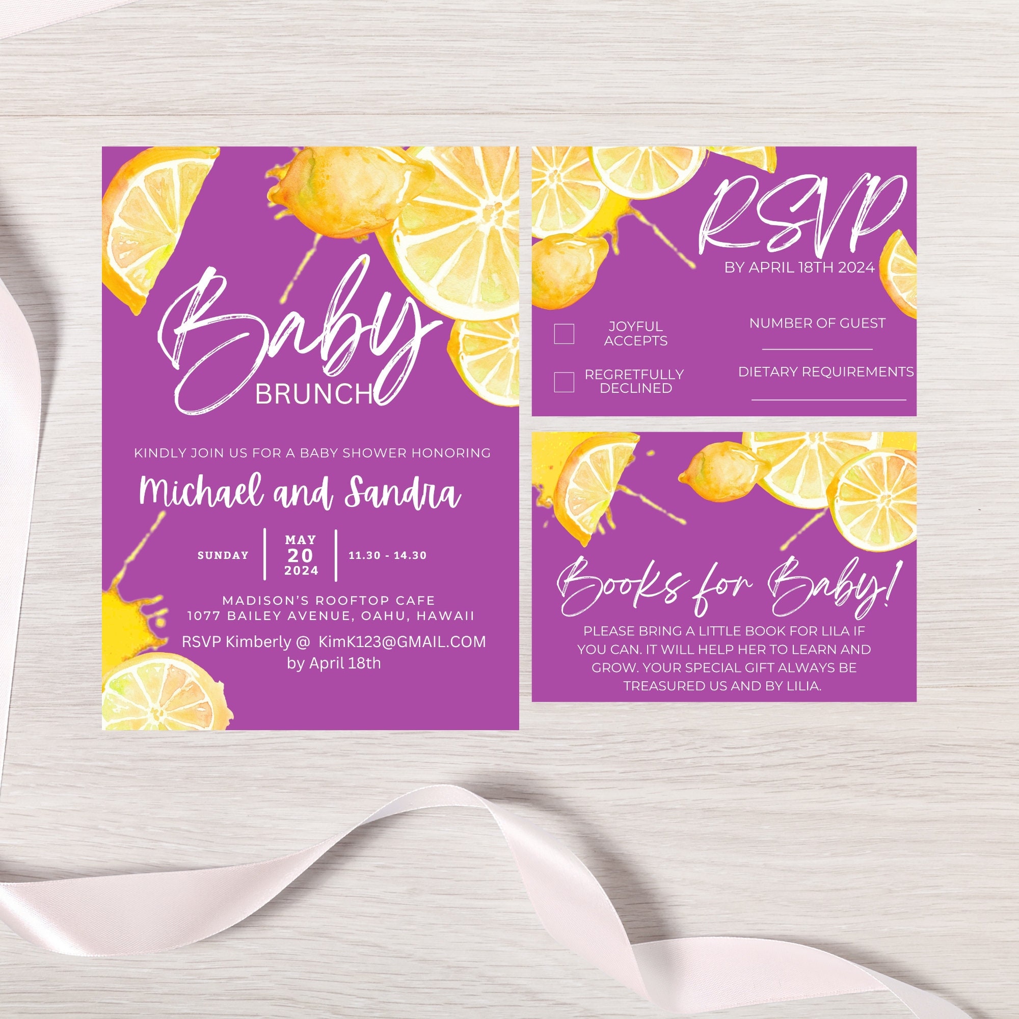 Editable Citrus Baby Shower Invitation Bundle, Citrus Lemon Baby Shower ...