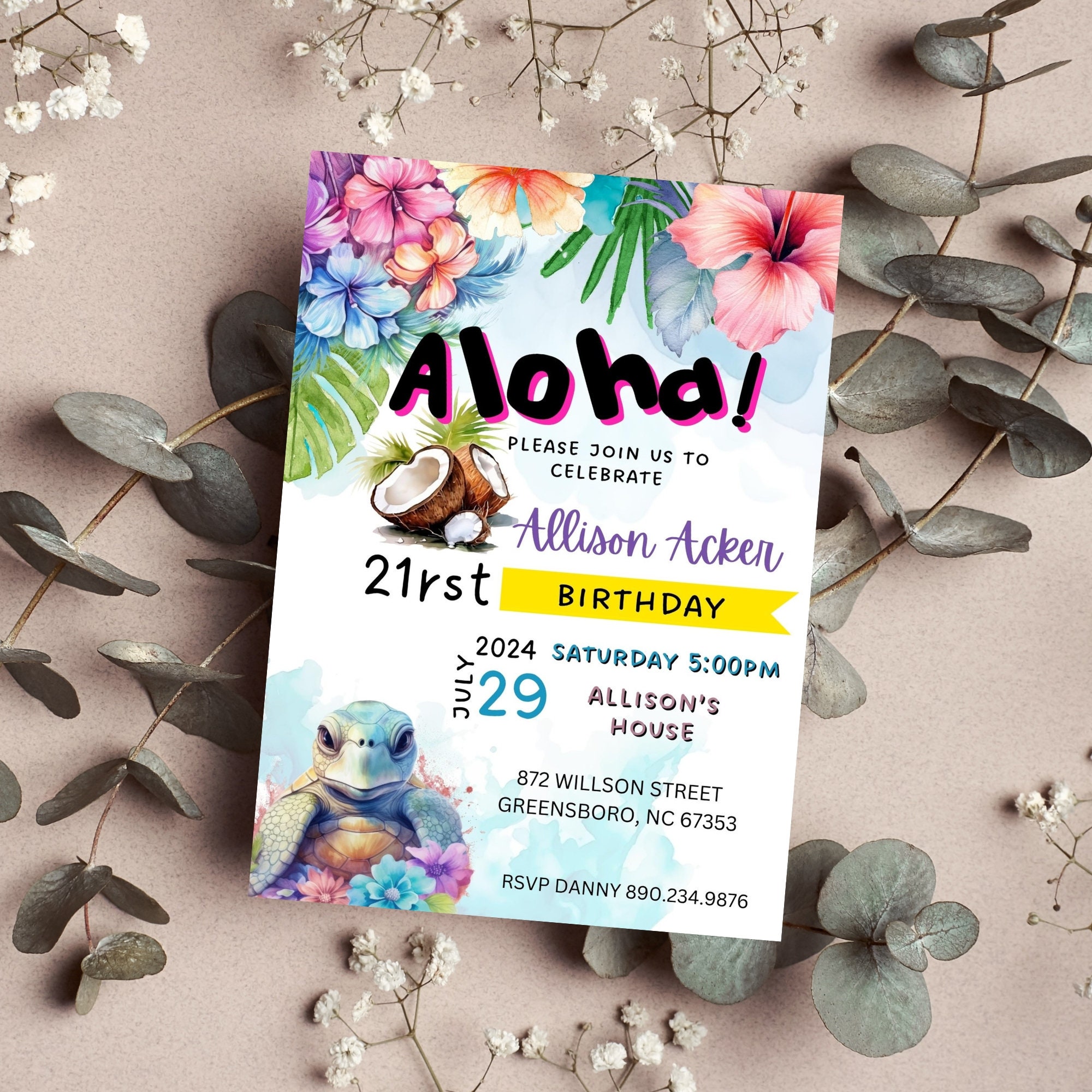 Tropical Birthday Party Invitation, Hawaiian Party Invite, Luau ...