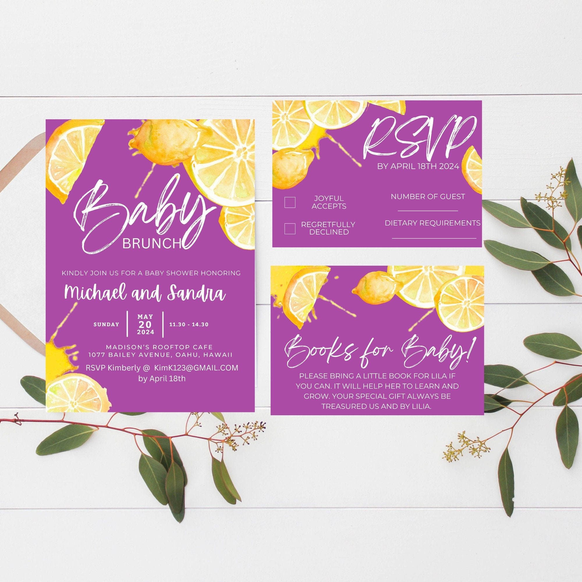 Editable Citrus Baby Shower Invitation Bundle, Citrus Lemon Baby Shower ...