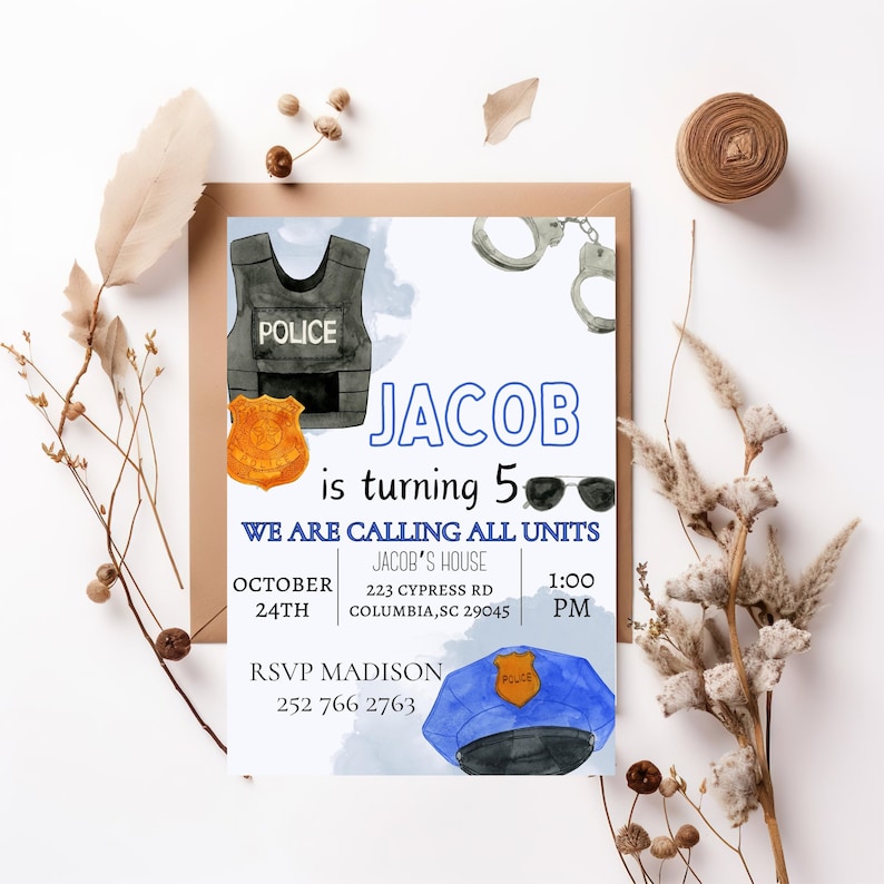 Editable Police Birthday Invitation, Police Birthday Invitation ...