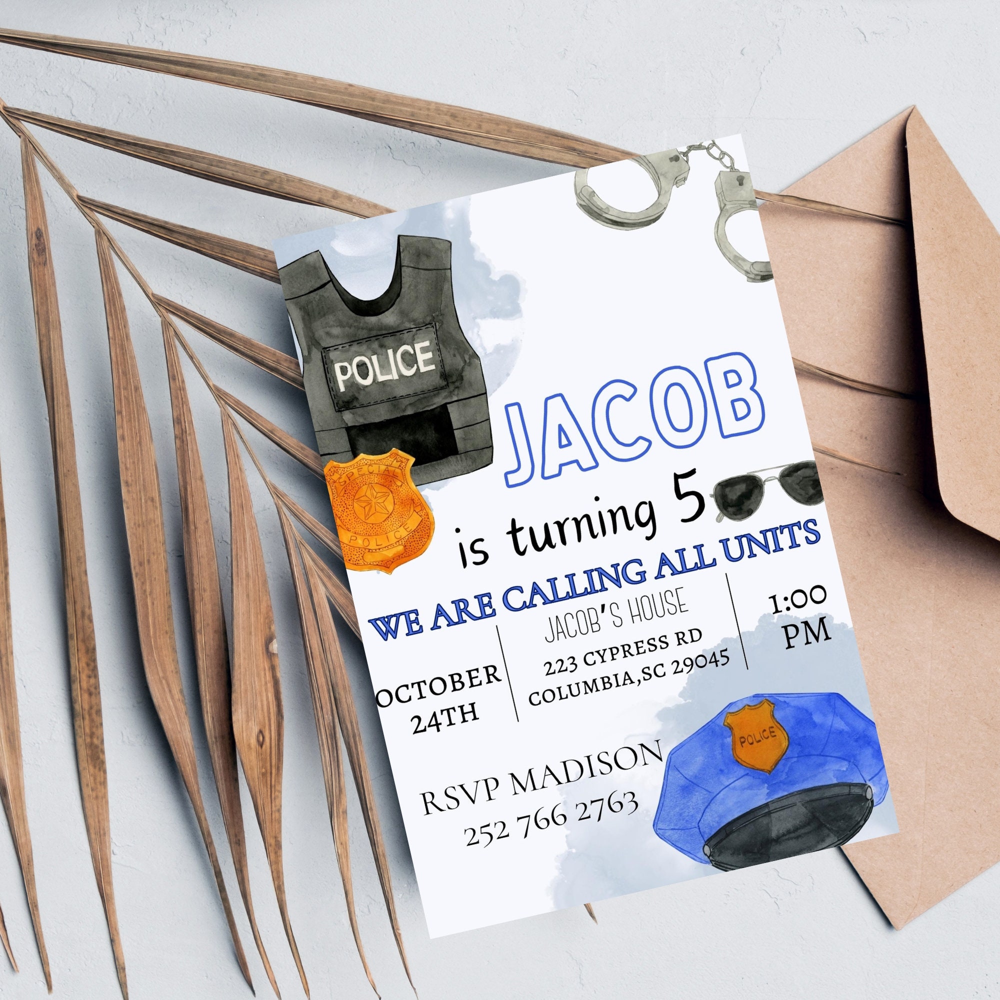 Editable Police Birthday Invitation, Police Birthday Invitation ...