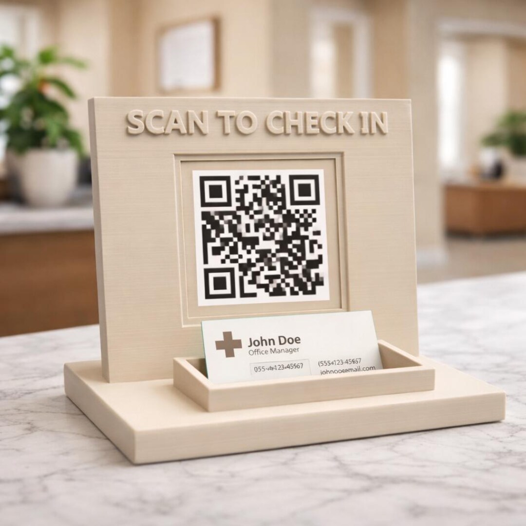 Scan to Check in QR Code Sign With Business Card Holder – Front Desk ...