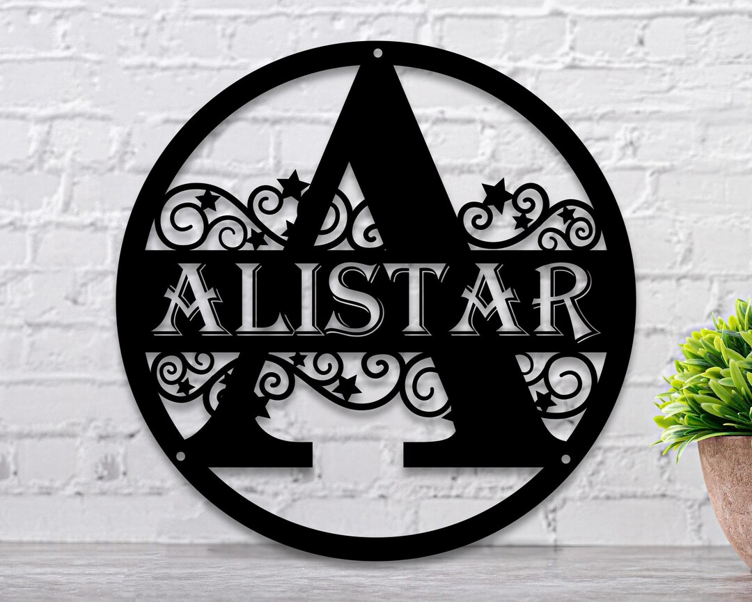 Custom Metal Circle Sign, Monogram Star Vintage Wall Decor, Metal Wall ...