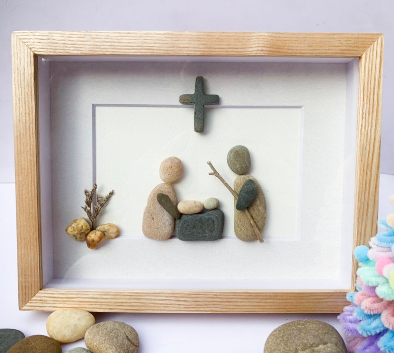 Pebble Art Nativity Scene Rock Art Nativity Picture Unique - Etsy