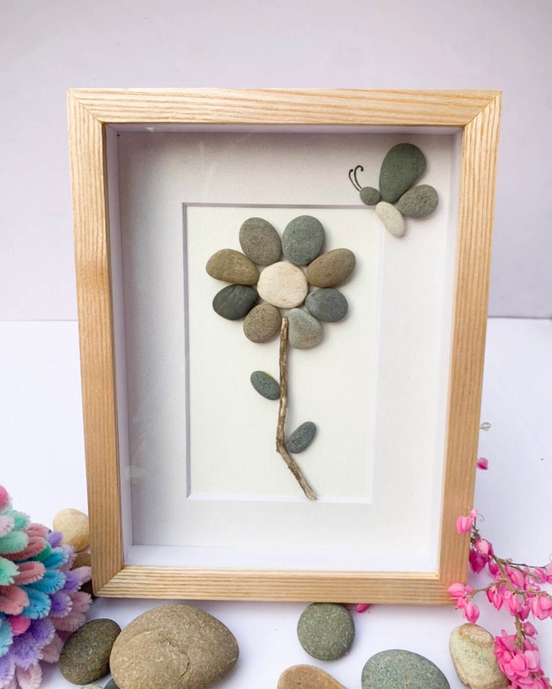 Flower Pebble Art, Gift for Mom, Mother's Day Gift, Garden Pebble Art ...