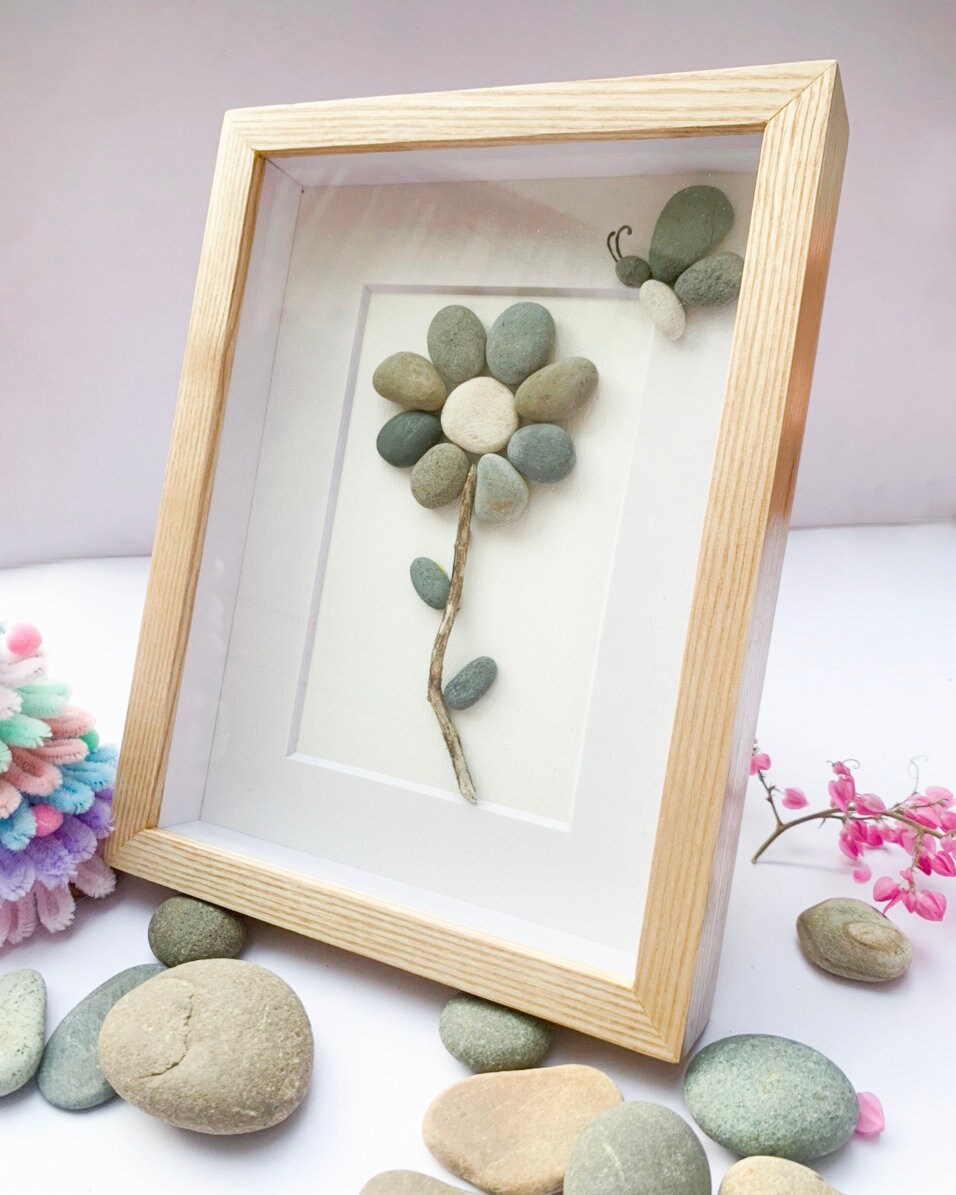 Flower Pebble Art, Gift for Mom, Mother's Day Gift, Flowers Pebble Art ...