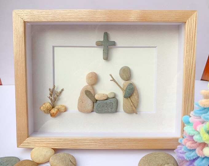 Pebble Art Nativity Scene, Rock Art Nativity Picture, Unique Nativity ...