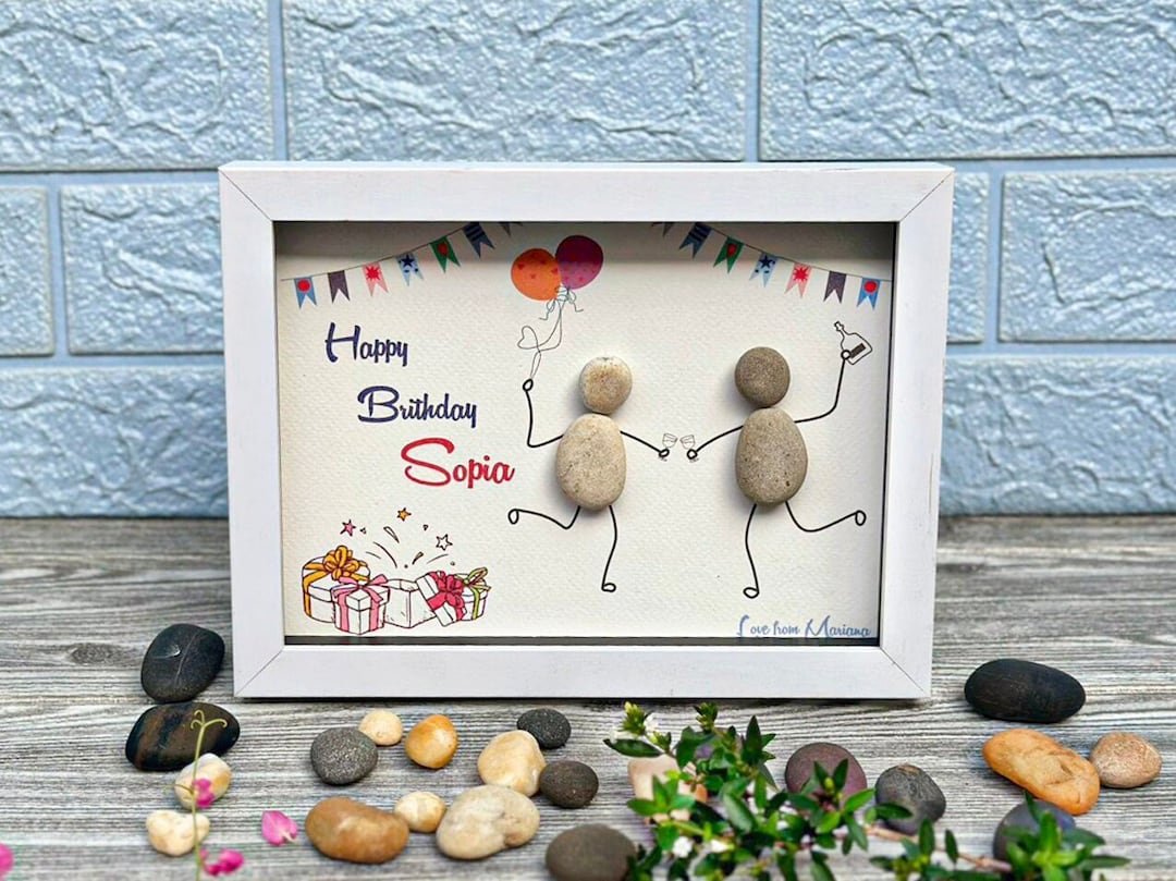 Personalised Happy Birthday Pebble Picture, Birthday Framed Pebble Art ...