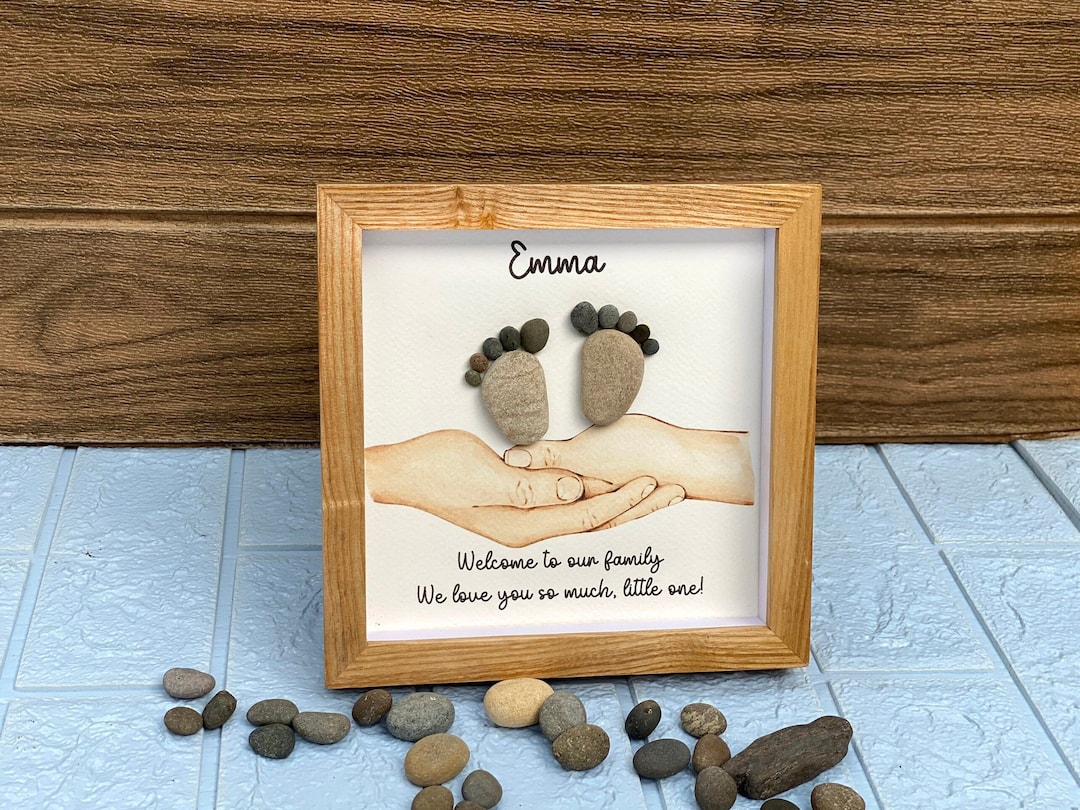 Nursery Pebble Art, New Baby Pebble Feet, Personalised Gift Frame, New ...
