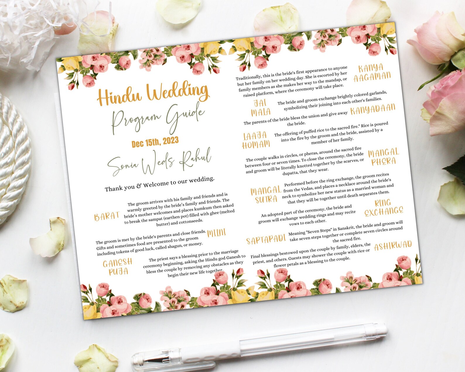 Hindu Wedding Program,wedding Card Box,hindu Wedding Ceremony Guide ...