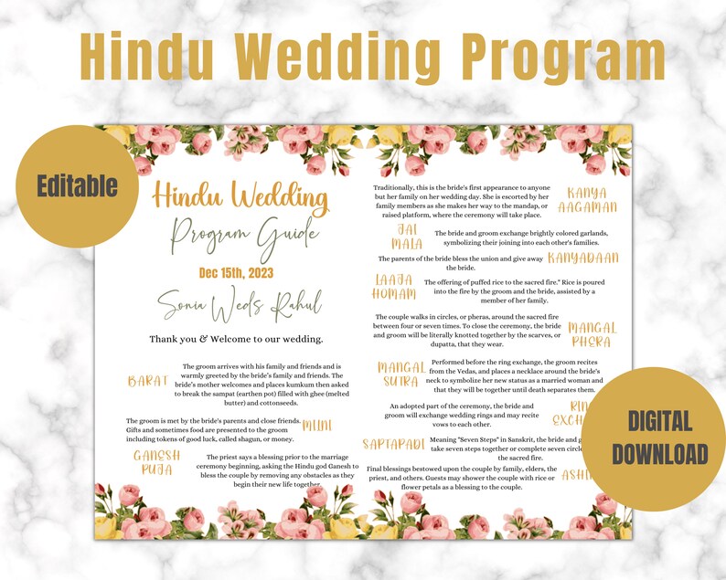 Hindu Wedding Program,wedding Card Box,hindu Wedding Ceremony Guide ...