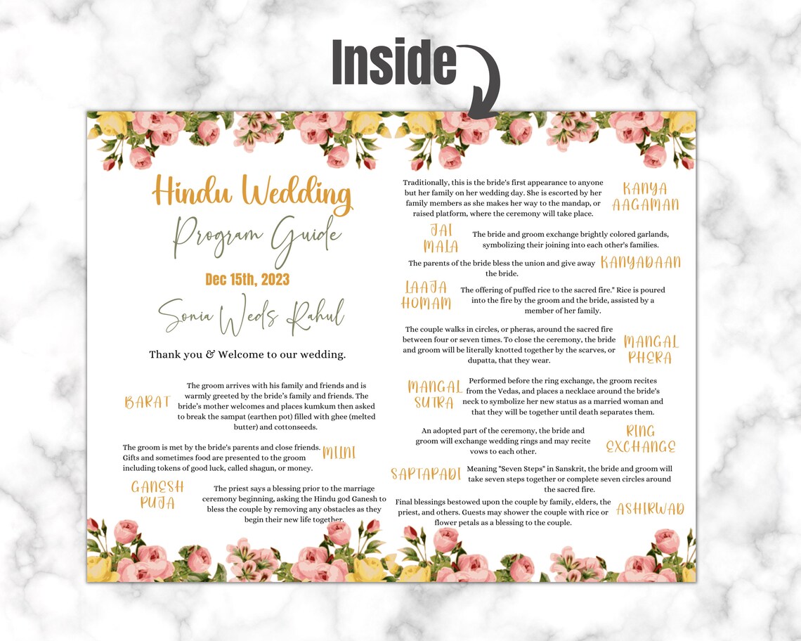 Hindu Wedding Program,wedding Card Box,hindu Wedding Ceremony Guide ...