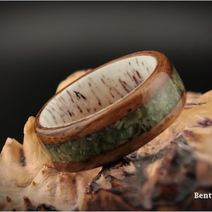 Bentwood Ring: Circassian Walnut, Inlaid Vesuvianite (californite ...