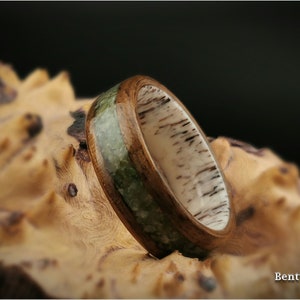 Bentwood Ring: Circassian Walnut, Inlaid Vesuvianite (californite ...