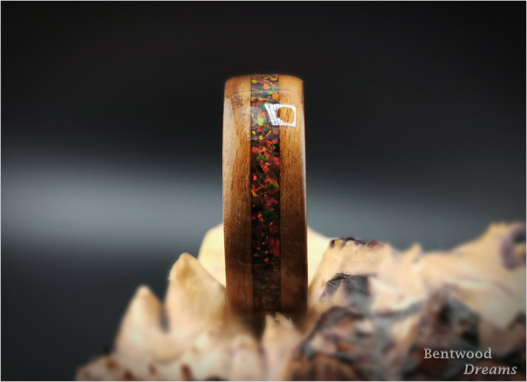 Bentwood Ring: Fumed Aspen Inlaid Lab Cultured Opal Deer - Etsy