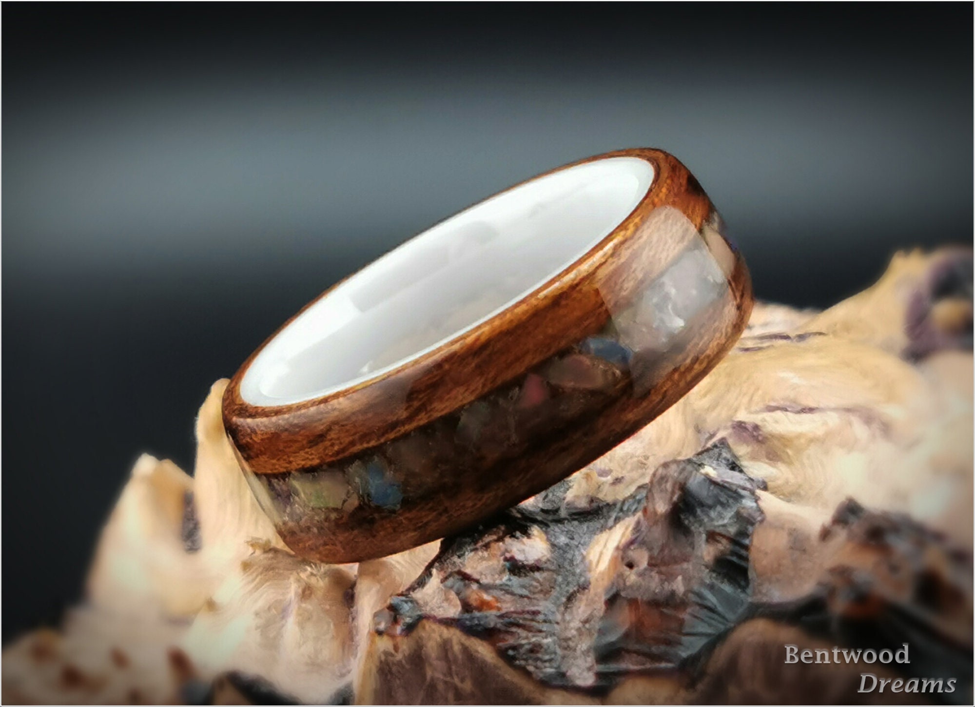 Bentwood Ring: Figured Etimoe Inlaid Genuine Ethiopian Welo - Etsy