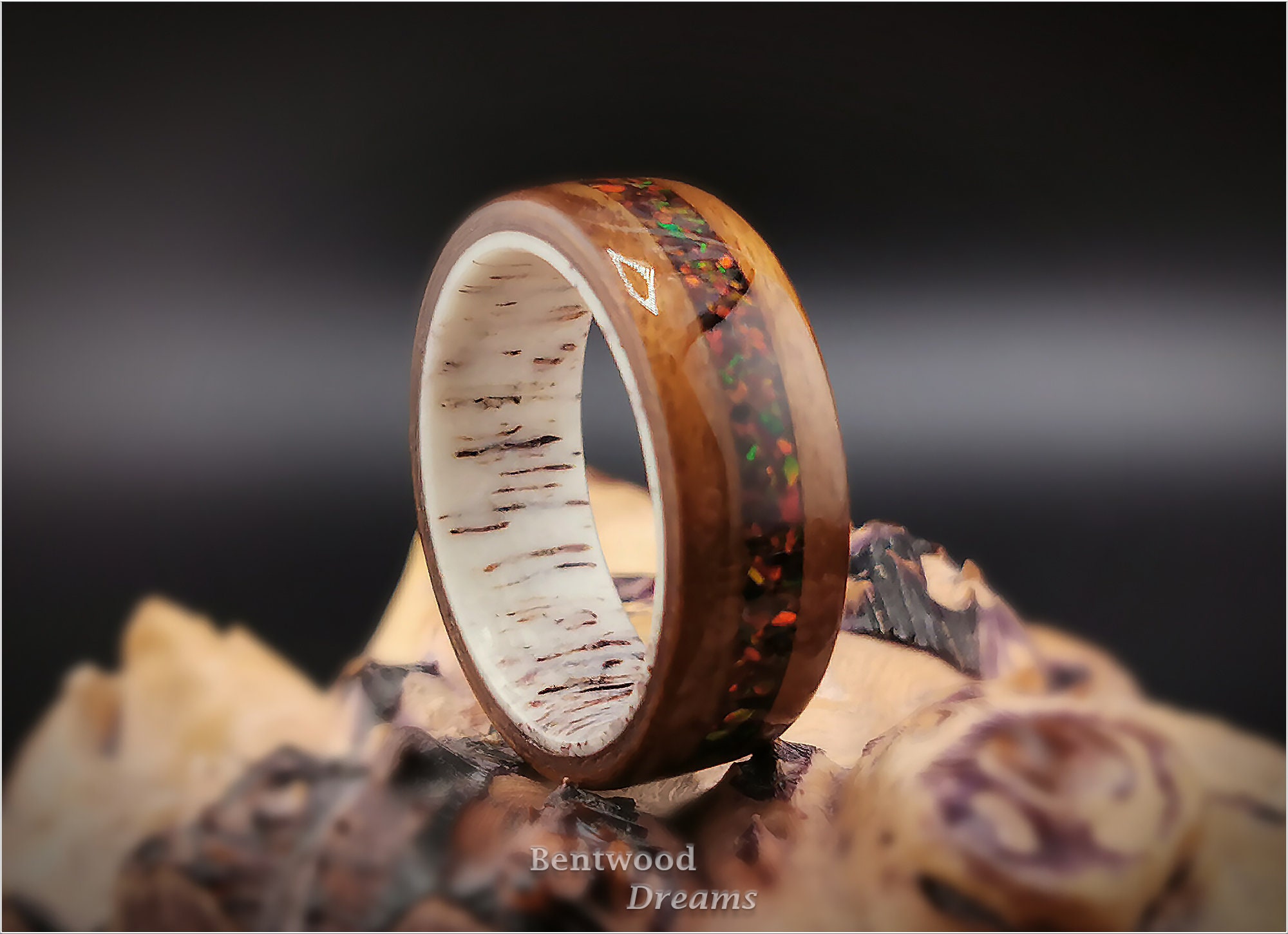 Bentwood Ring: Fumed Aspen Inlaid Lab Cultured Opal Deer - Etsy