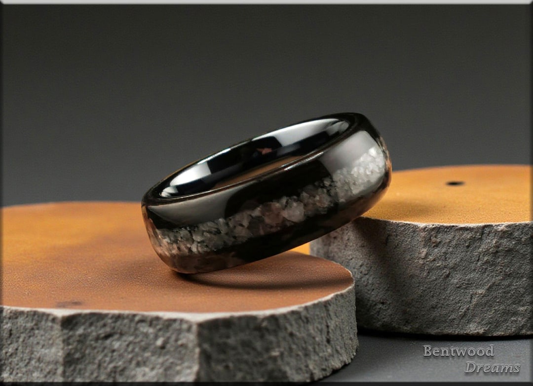 Bentwood Ring: Smoked Eucalyptus, Inlaid Yooperlite, Polished Black ...