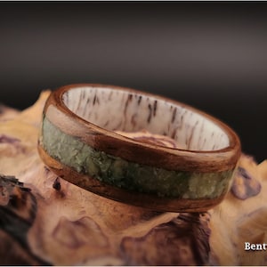 Bentwood Ring: Circassian Walnut, Inlaid Vesuvianite (californite ...