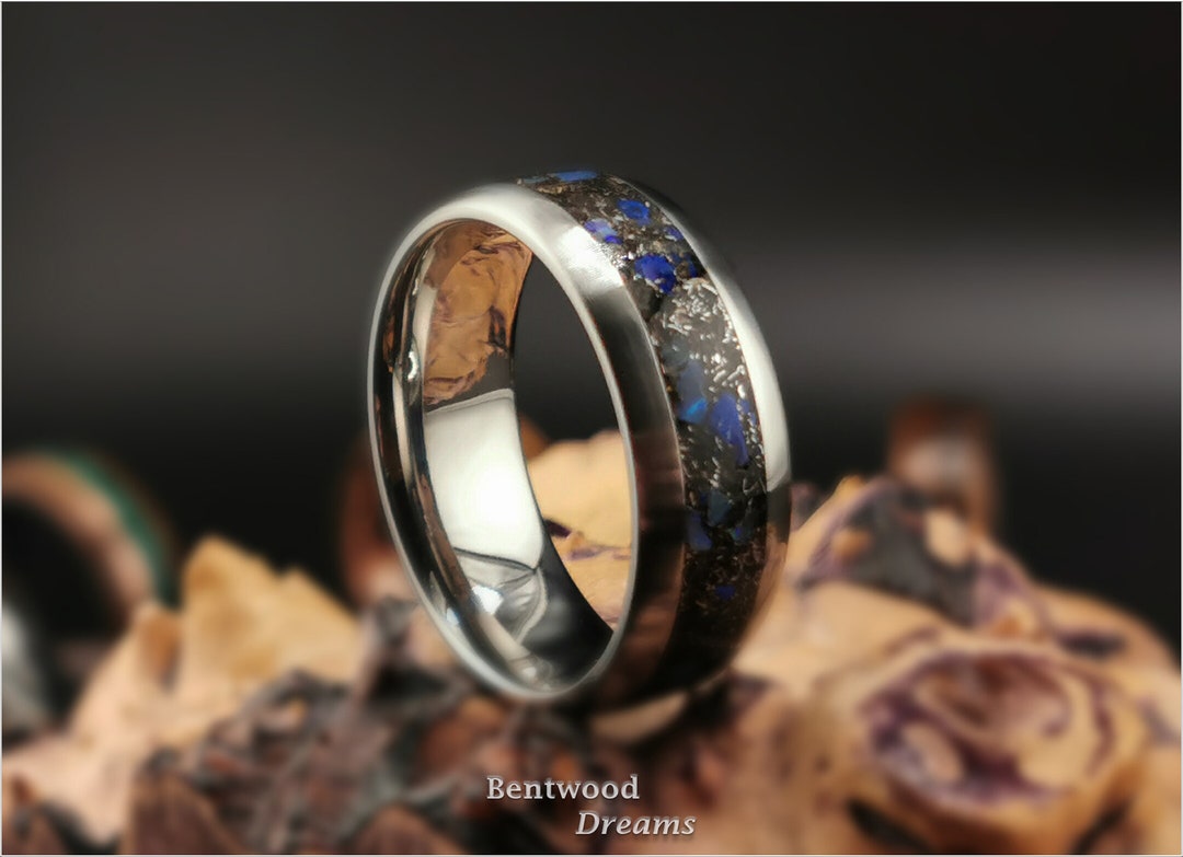 Rare Niobium Ring, Inlaid Genuine Gibeon Meteorite, Australian Black ...