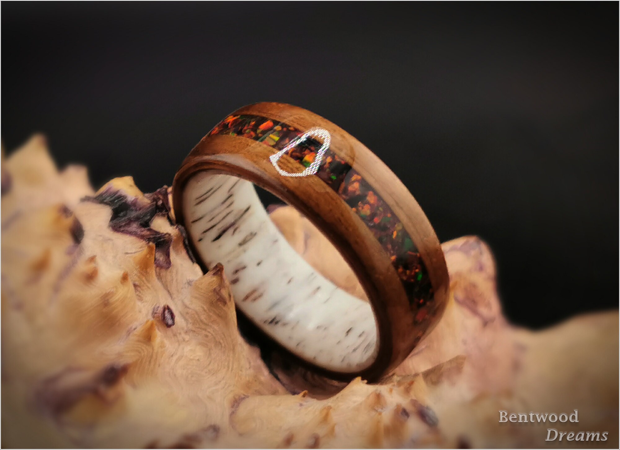 Bentwood Ring: Fumed Aspen Inlaid Lab Cultured Opal Deer - Etsy