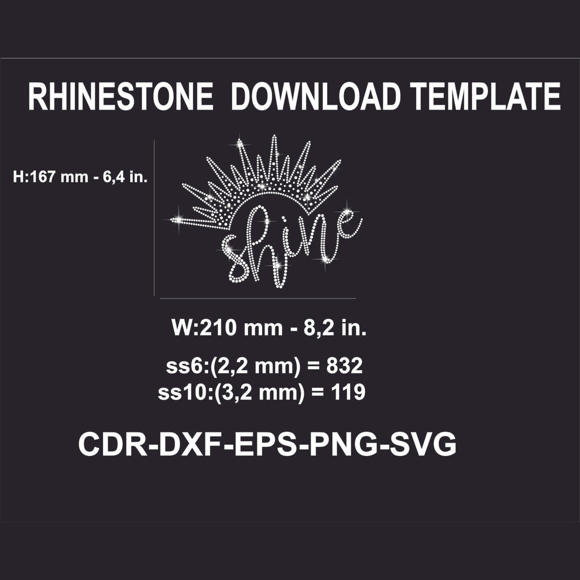 Shine Rhinestone Tamplate SVG File Instant Download, Shine Rhinestone ...