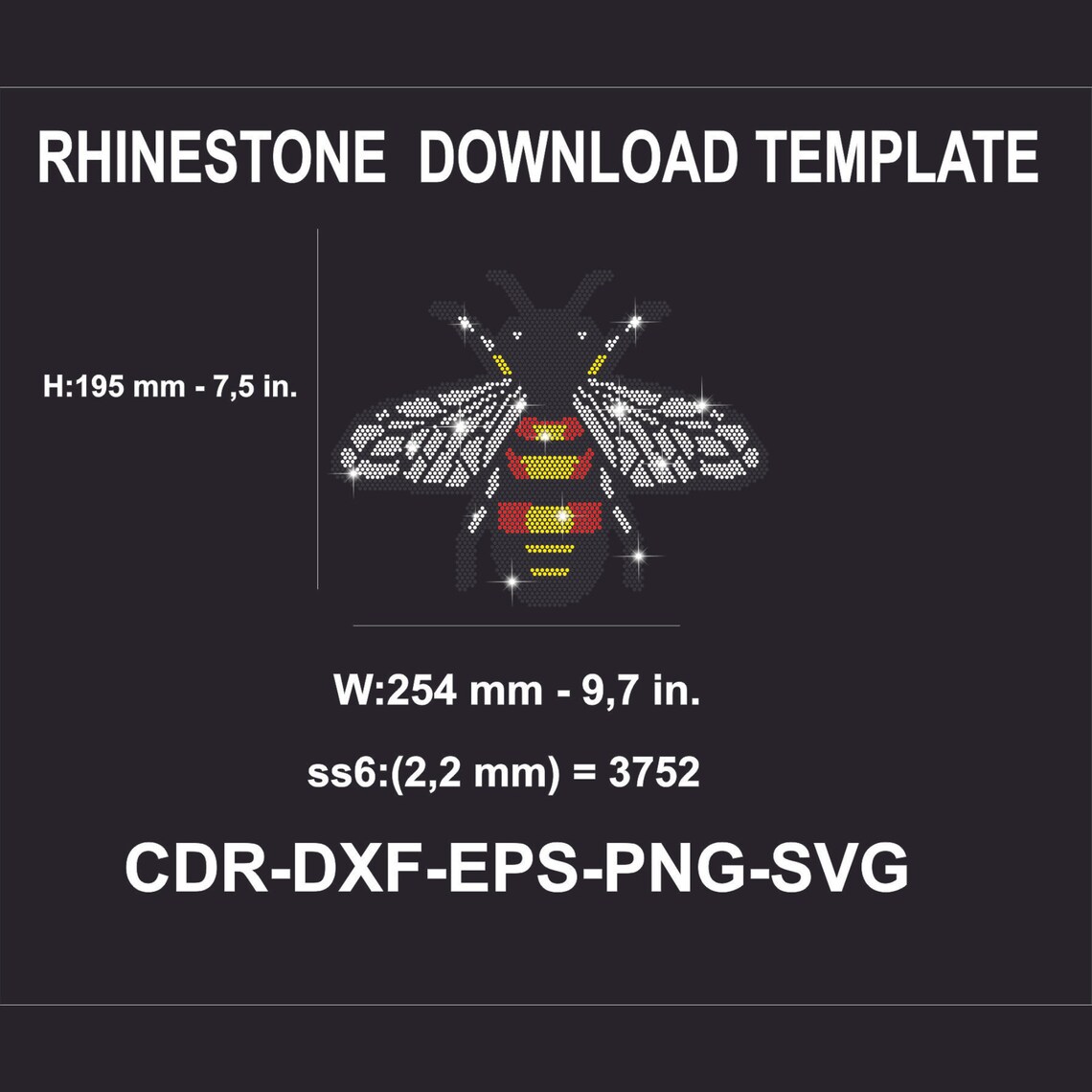 Honey Bee Rhinestone Template SVG File Instant Download Honey - Etsy