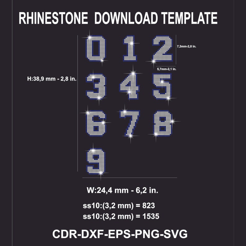 Number Rhinestone Tamplate SVG File Instant Download, Number Rhinestone ...
