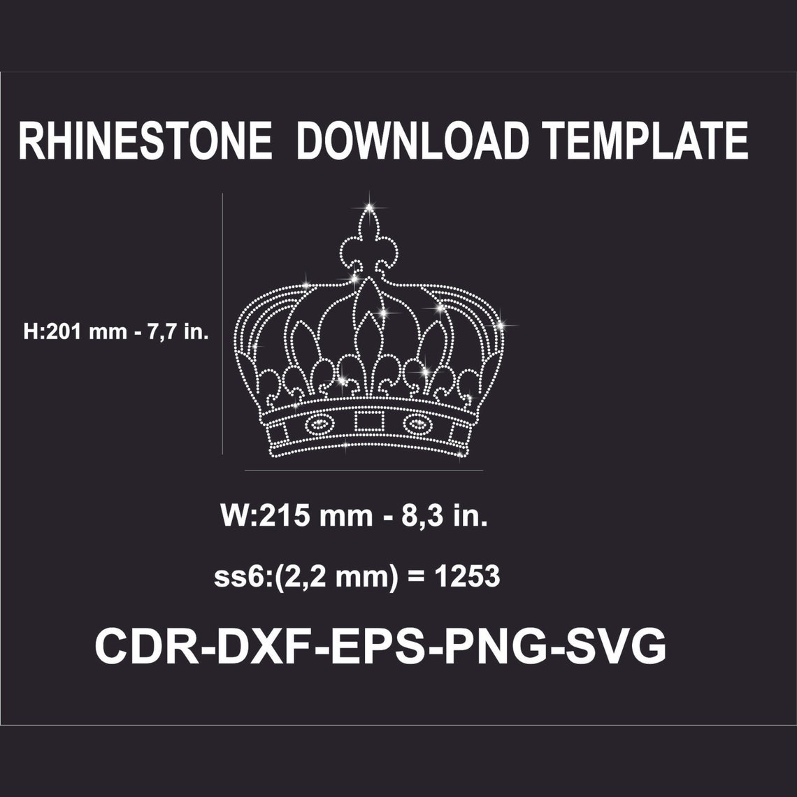 Crown Rhinestone Tamplate SVG File Instant Download, Crown Rhinestone ...