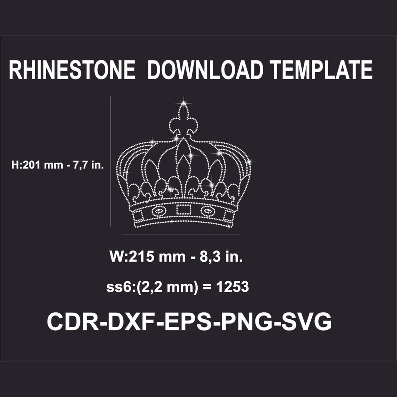 Crown Rhinestone Tamplate SVG File Instant Download, Crown Rhinestone ...