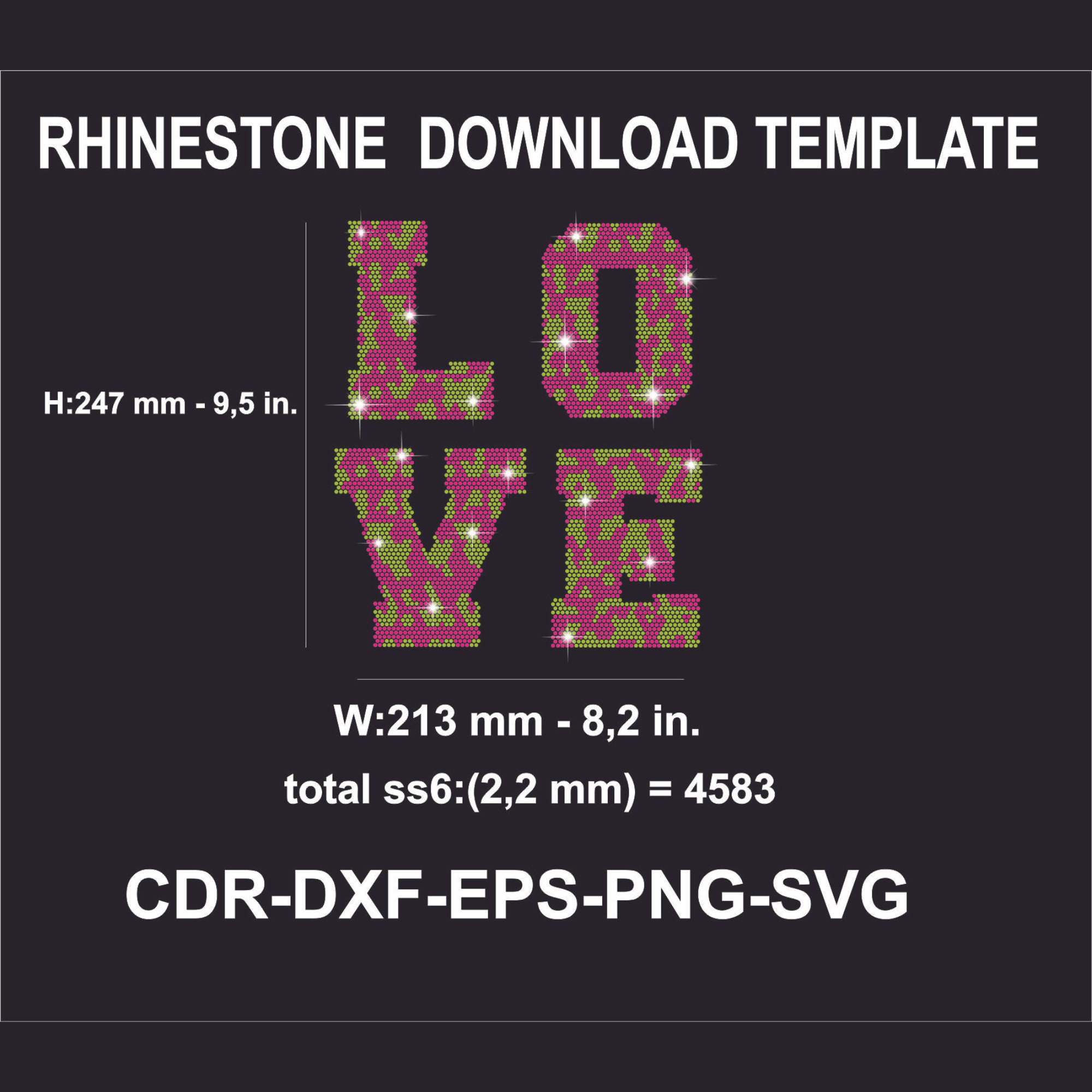 Love Rhinestone Template SVG File Instant Download, Love Rhinestone ...