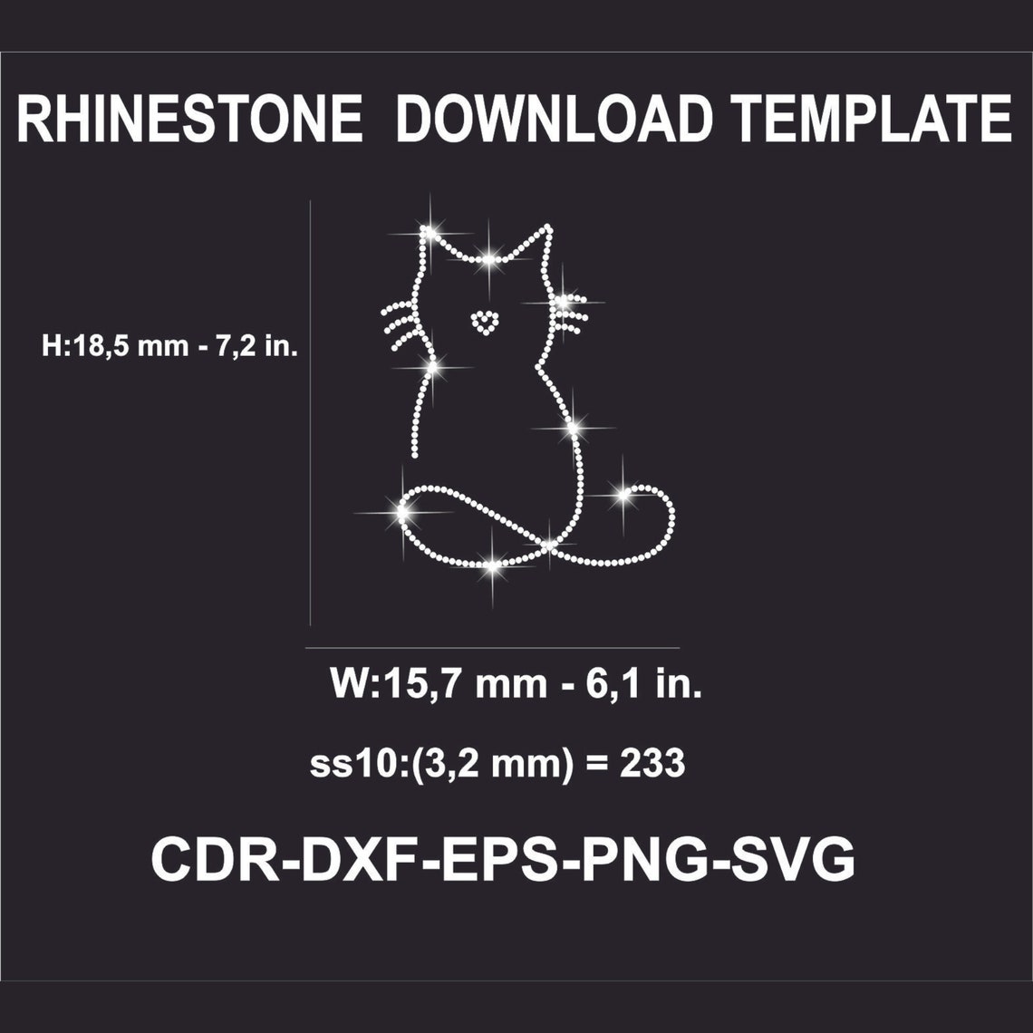 Cat Rhinestone Pattern, SVG Pattern, Cat Design, Cat Rhinestone ...