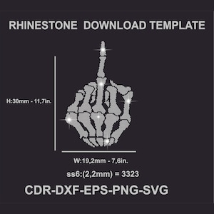 Skeleton Middle Finger Pattern, Rhinestone Template, Middle Finger ...