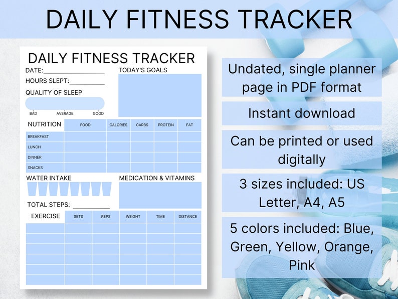 Daily Digital Fitness Planner Nutrition Medication Workout Tracker ...