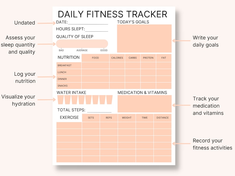 Daily Digital Fitness Planner Nutrition Medication Workout Tracker ...