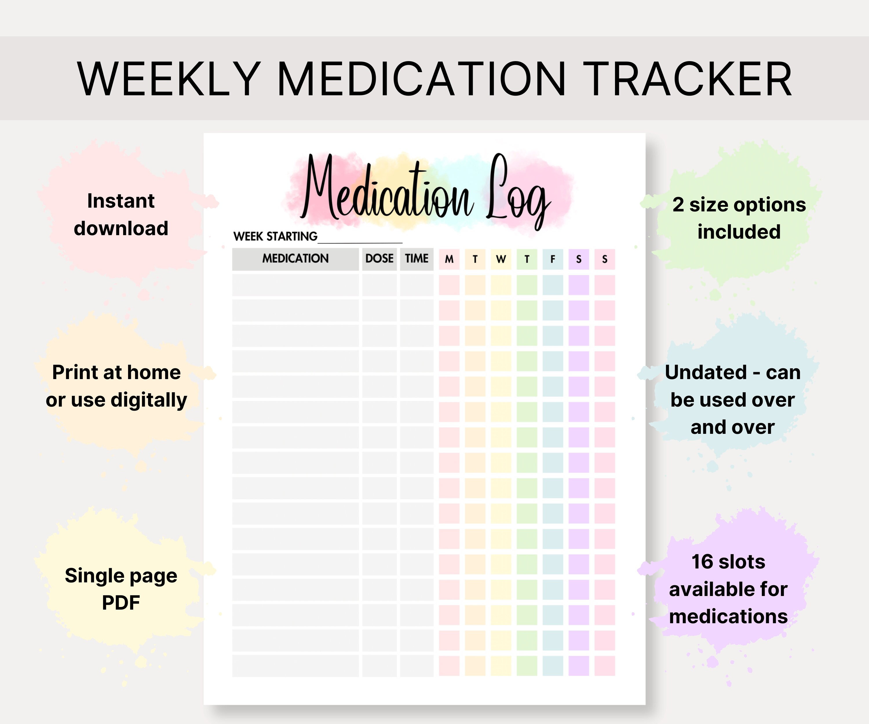 Weekly Medication Tracker Printable Aesthetic Medication Log Chart ...