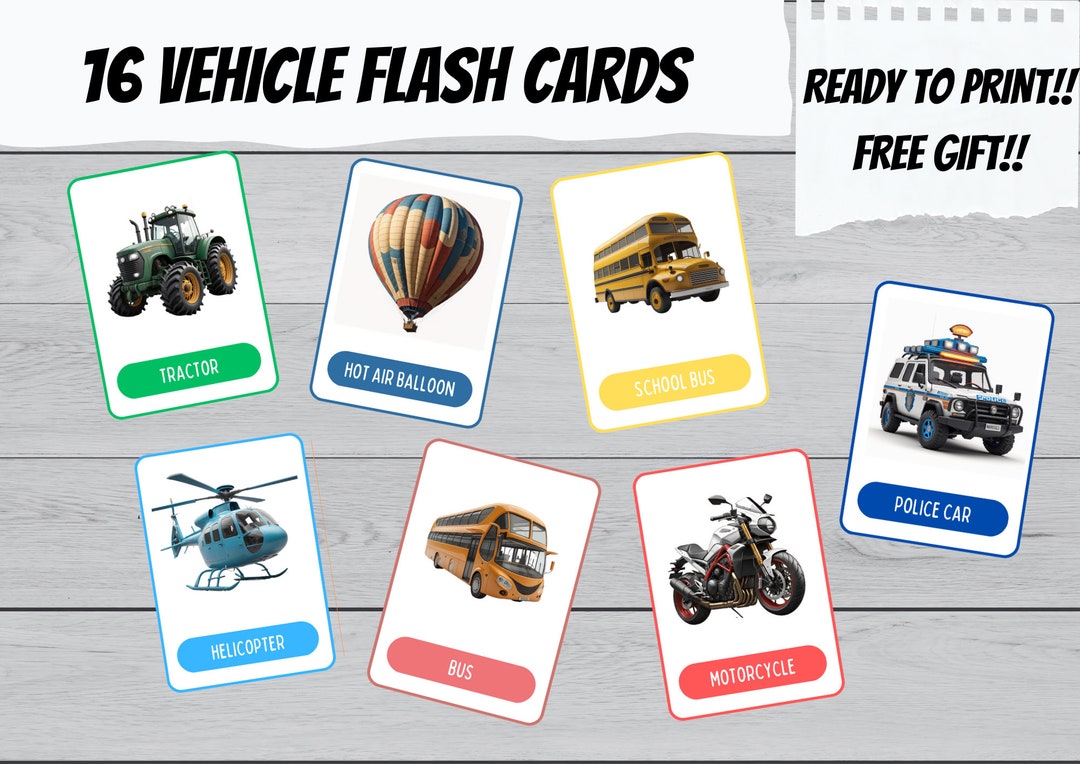 16 Transportation Flash Cards, Free Gift, Ready to Print, Homeschool ...